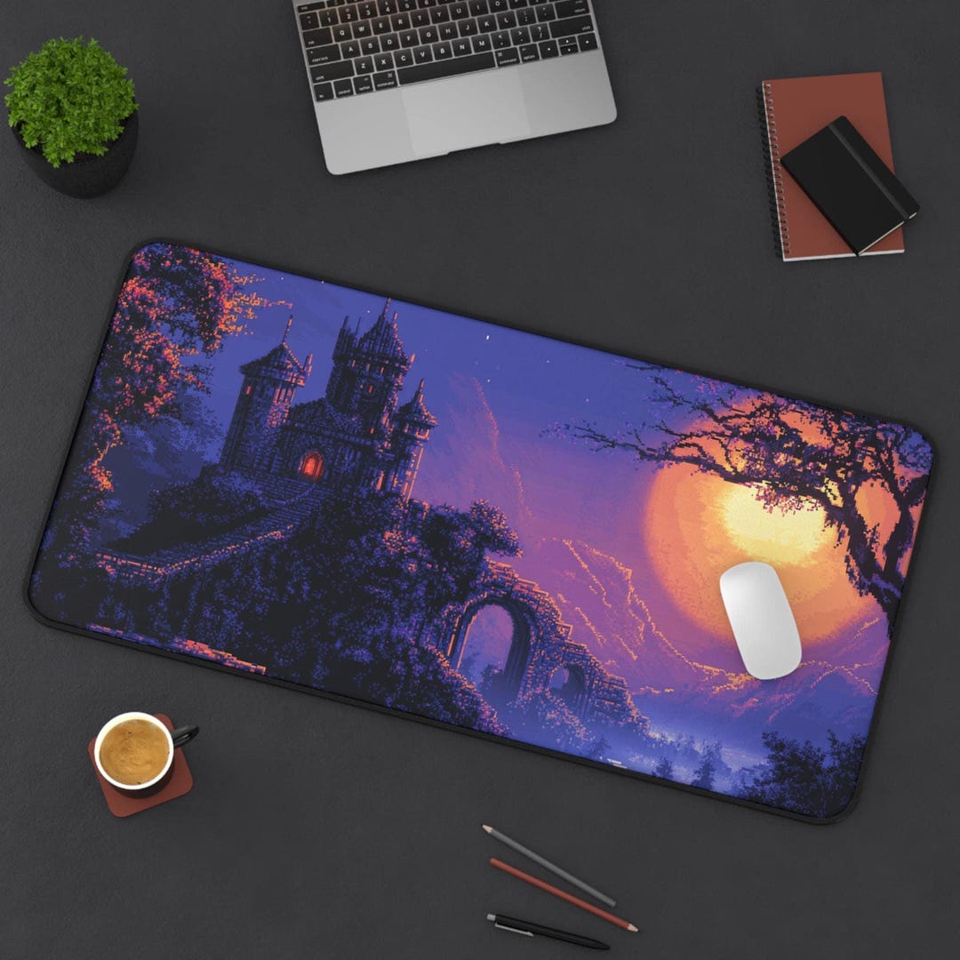 Fantasy Castle Mouse Pad, Gaming Mouse Pad, Pixel Art Desk Mat, NES ...