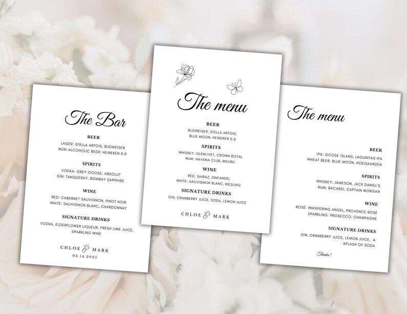 Signature Drinks Menu Sign Template, Wedding Bar Menu - His Hers Drinks ...