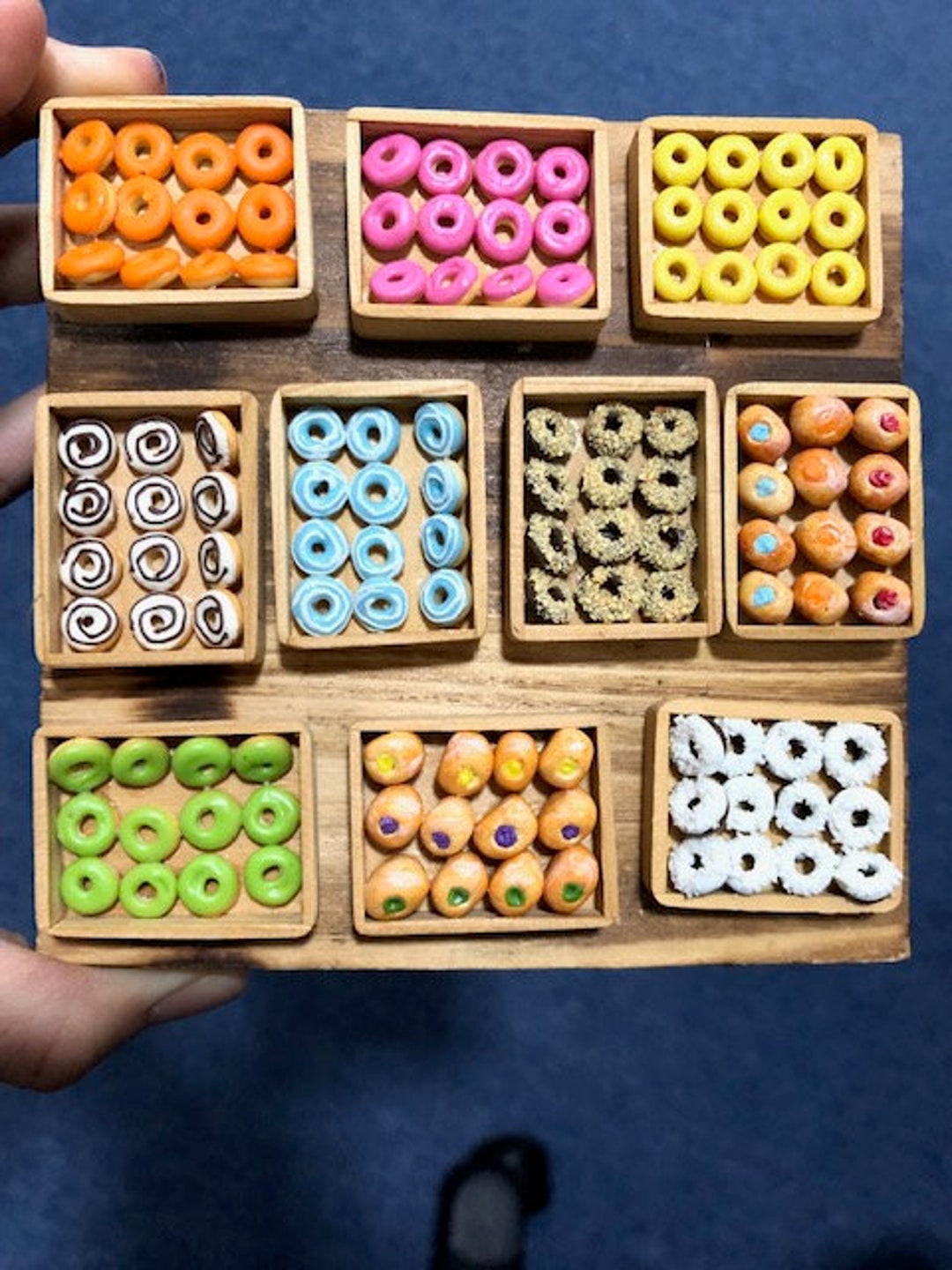 Miniature Bakery / Donuts on Wooden Crate/ Box, Dollhouse Bread, Pastry ...