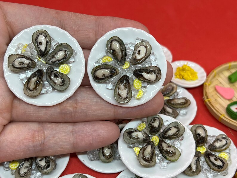 Handmade Miniature Fresh Oyster on Ice With Lemon, Raw, Delicacy ...