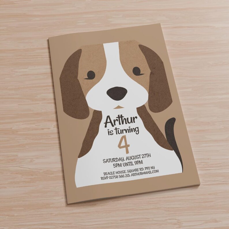 Editable Beagle Birthday Boy Party Invite Fun Dog Theme 4th Birthday ...