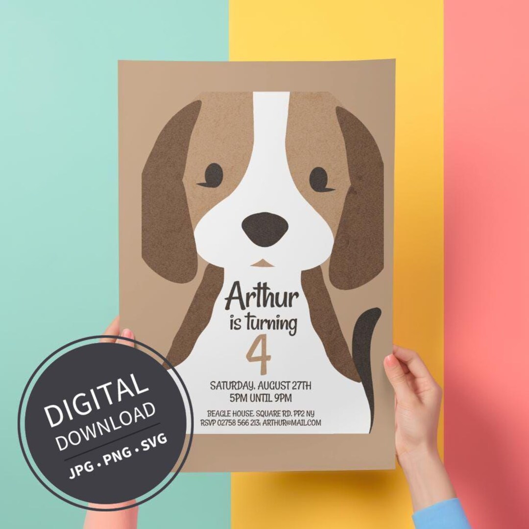 Editable Beagle Birthday Boy Party Invite Fun Dog Theme 4th Birthday ...
