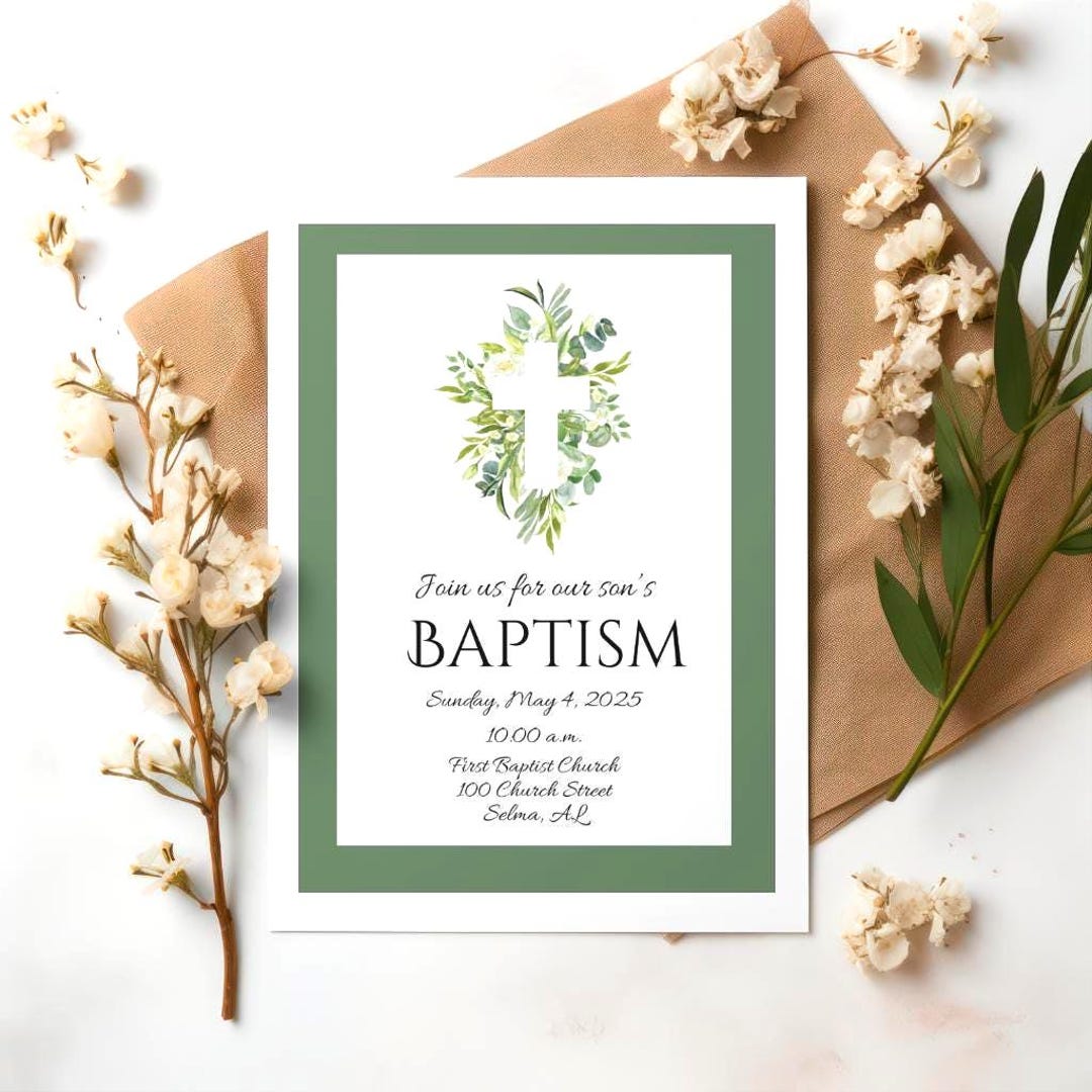 Elegant Baptism Invitation Template, Personalized Keepsake Gift - Etsy