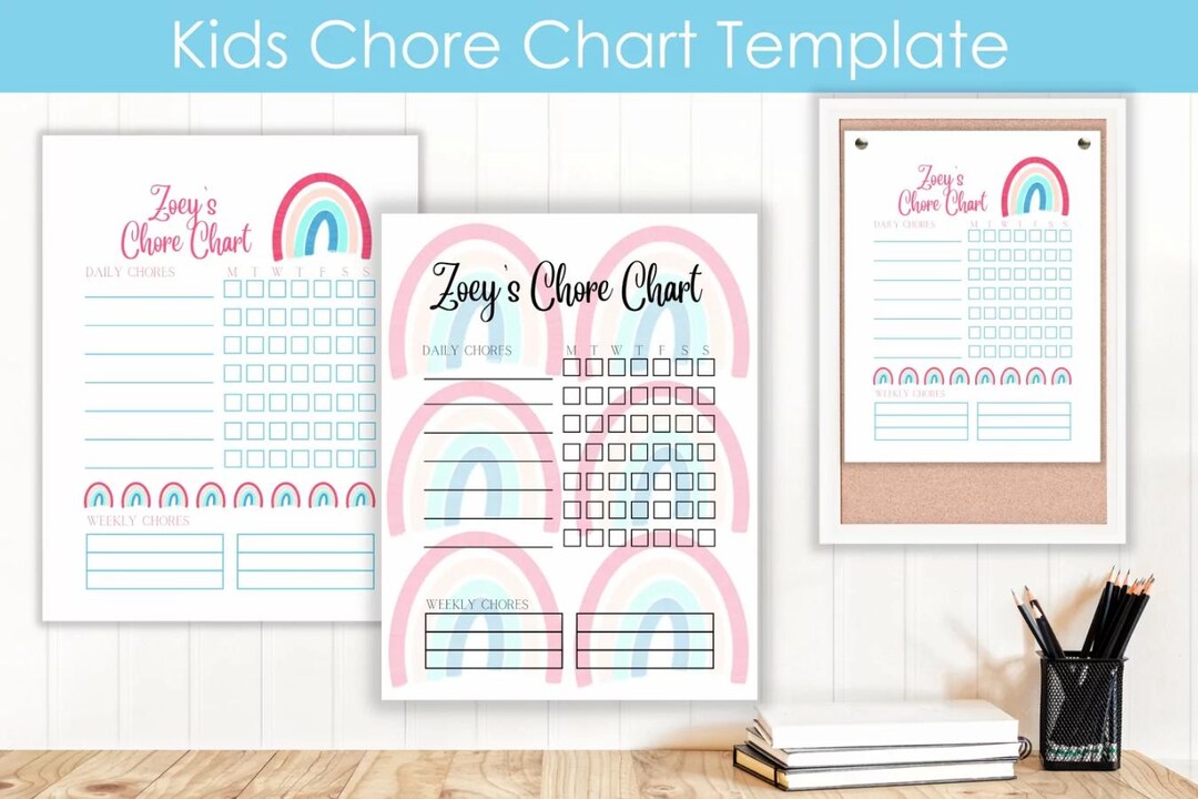 Kids Chore Chart Template - Editable Weekly Chore Chart Printable for ...