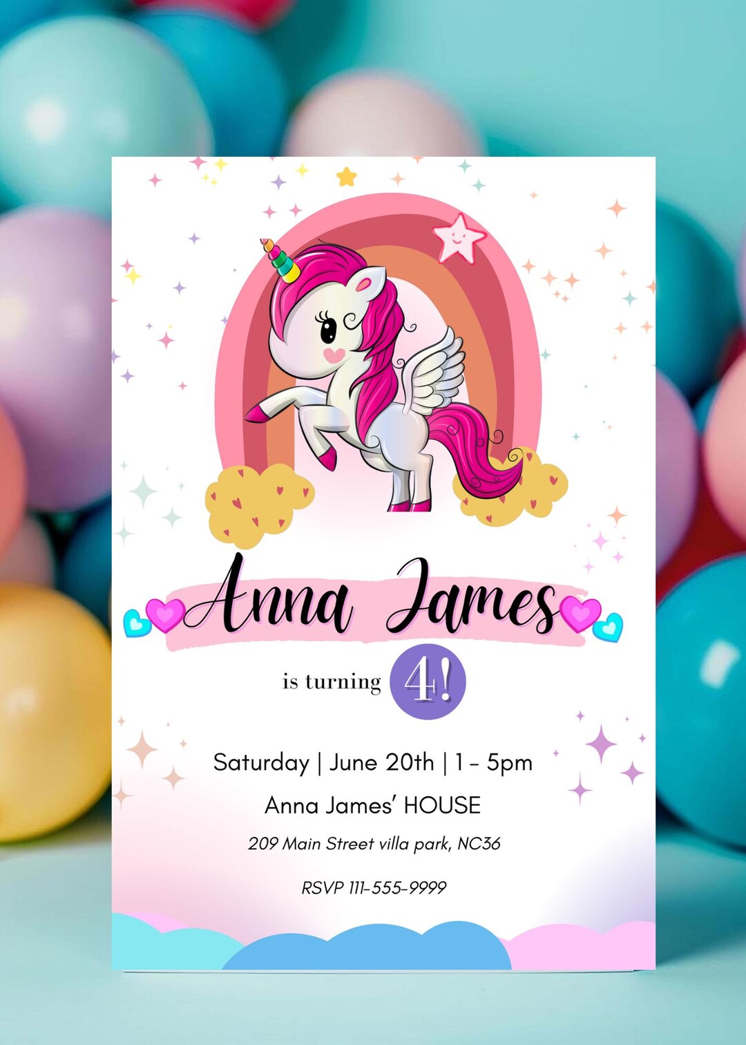 Editable Unicorn Rainbow Birthday Invitation Unicorns, Rainbows ...