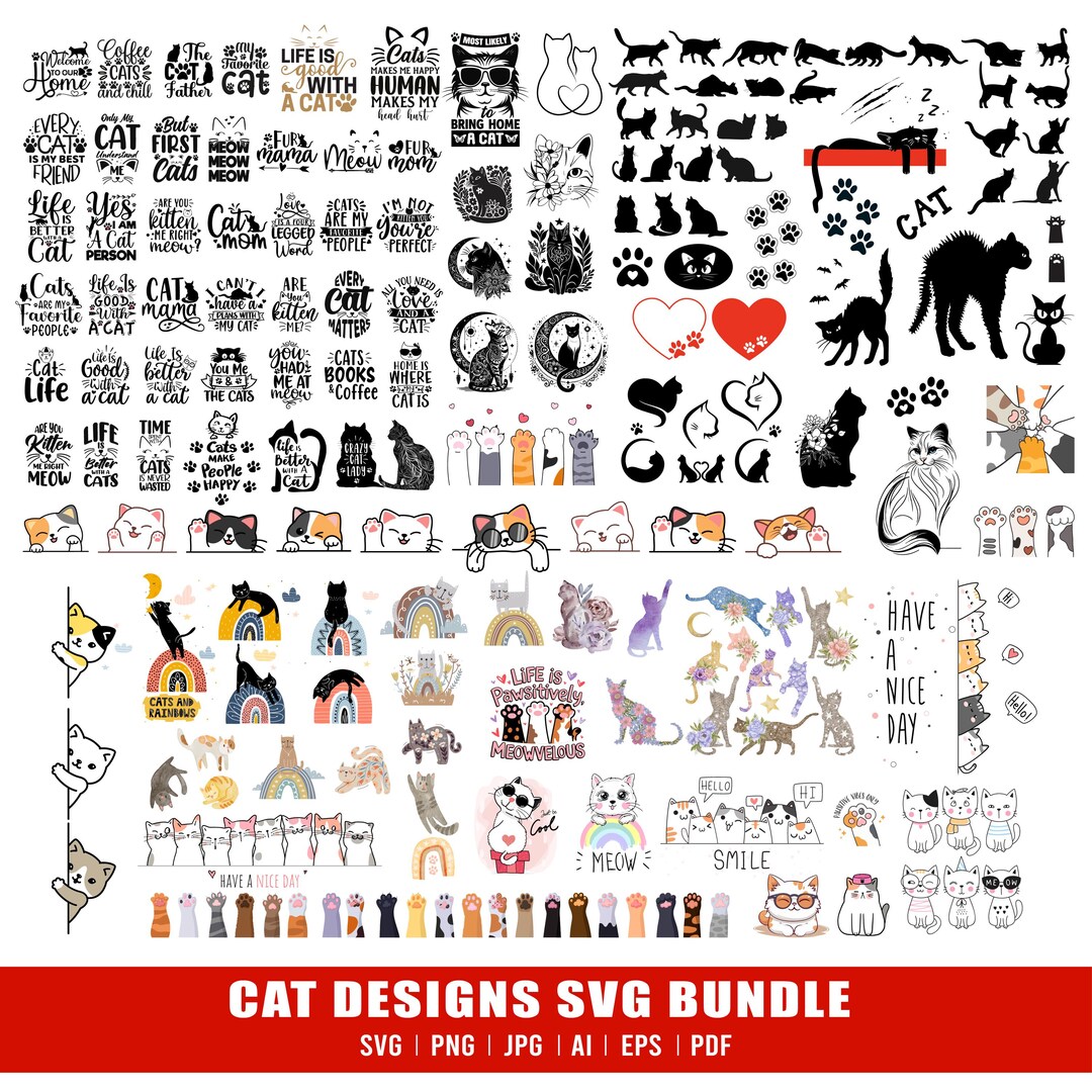 Cat SVG Clipart Bundle, Peeking Cats, Boho Kitten Designs (digital ...