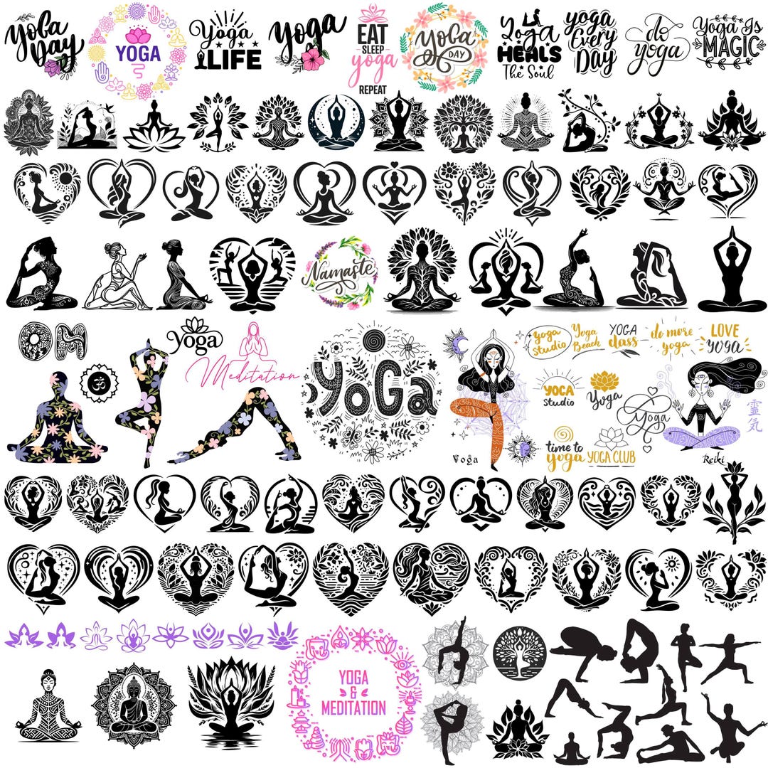 Yoga SVG Bundle, Meditation Poses, Lotus, Chakra (digital Download ...