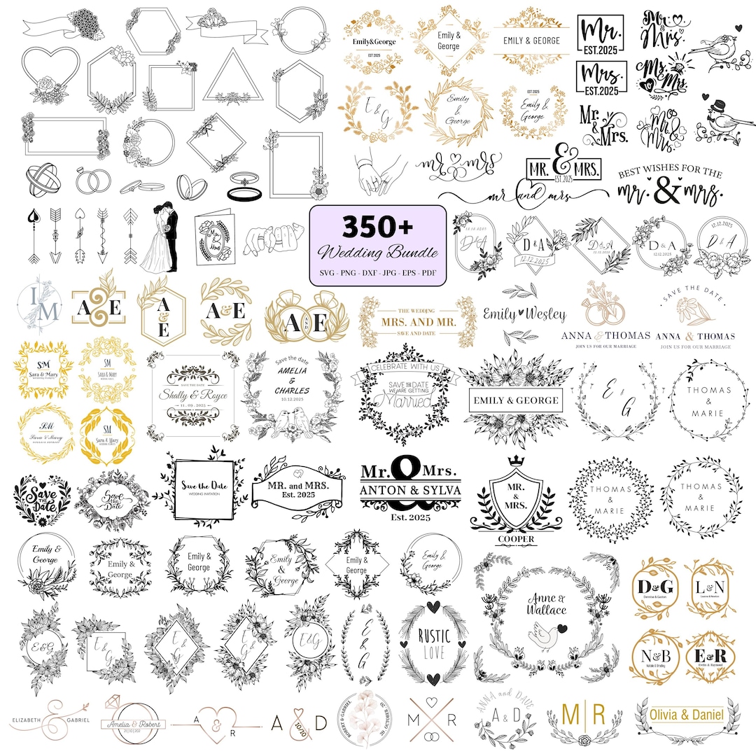 350+ Wedding SVG Bundle, Monogram Frames (digital Download) - Etsy