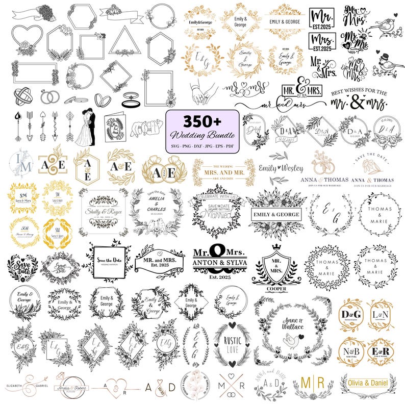 350+ Wedding SVG Bundle, Monogram Frames (digital Download) - Etsy