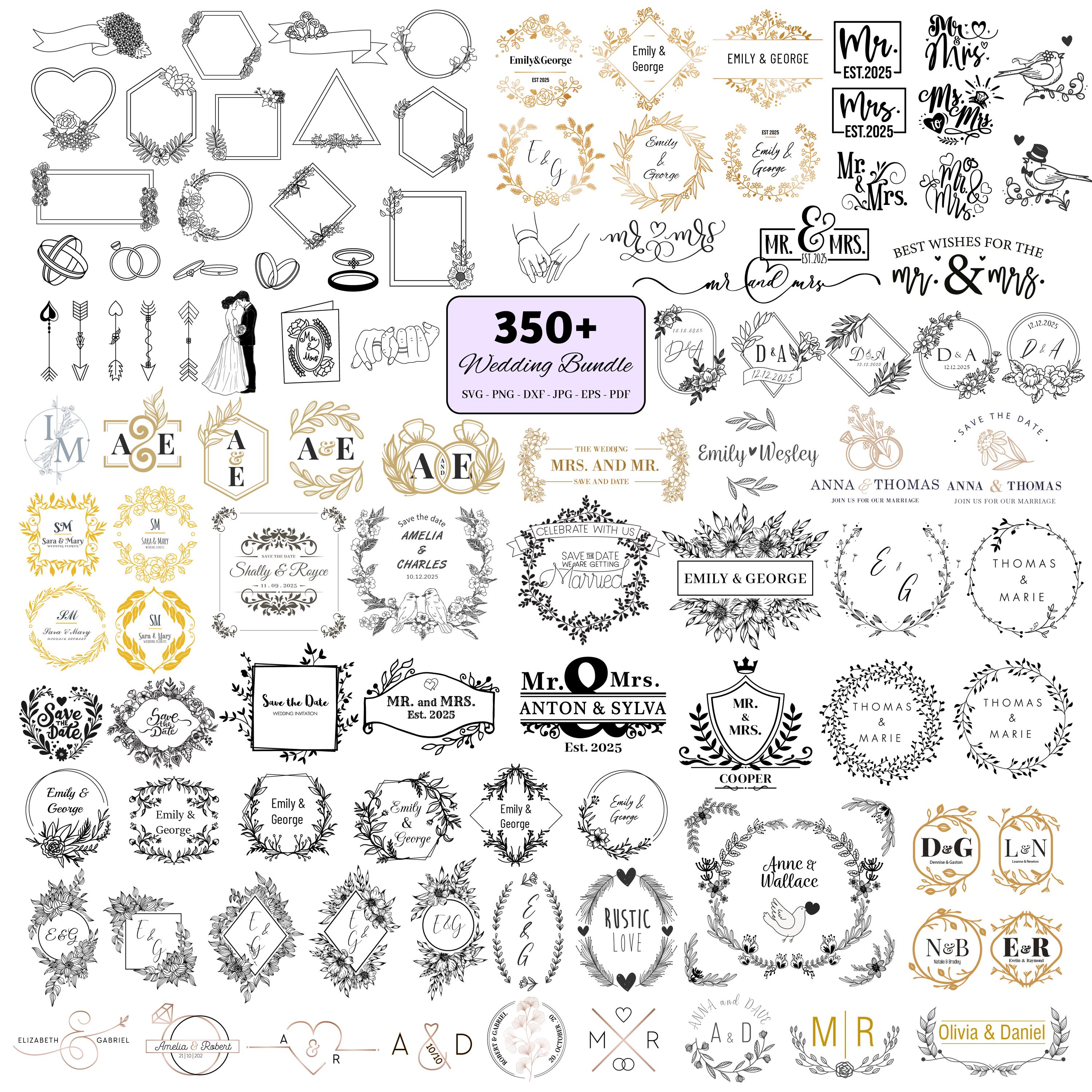 350+ Wedding SVG Bundle, Monogram Frames (digital Download) - Etsy