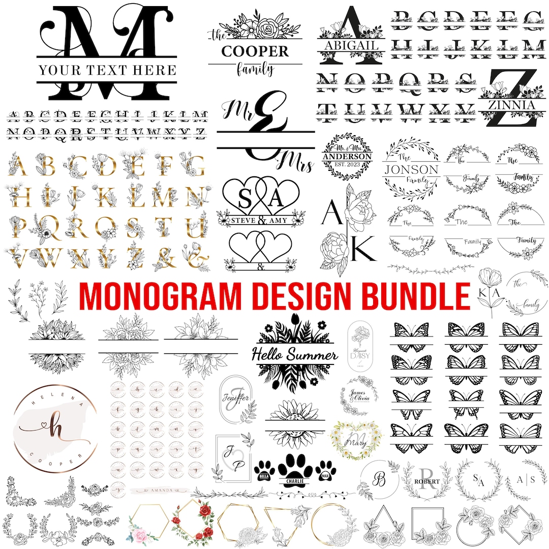 Paquete SVG de 170 monogramas florales para bodas y familias (descarga ...