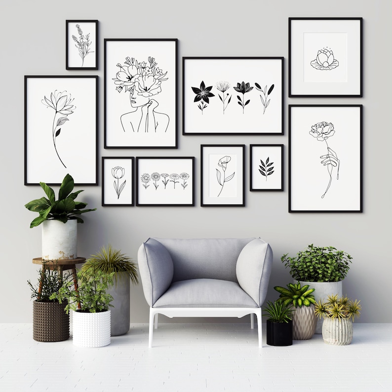 Floral Line Art SVG Bundle, Wildblumen Clipart (digitaler Download ...