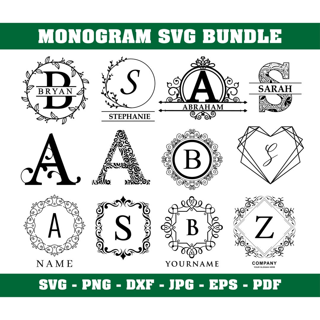 Monogram Svg Bundle, Split Monogram Svg, Last Name Svg, Wreath Monogram ...