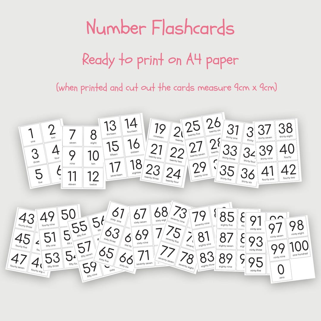NUMBER FLASHCARDS - 0-100 Montessori Number Cards - Printable Flash ...