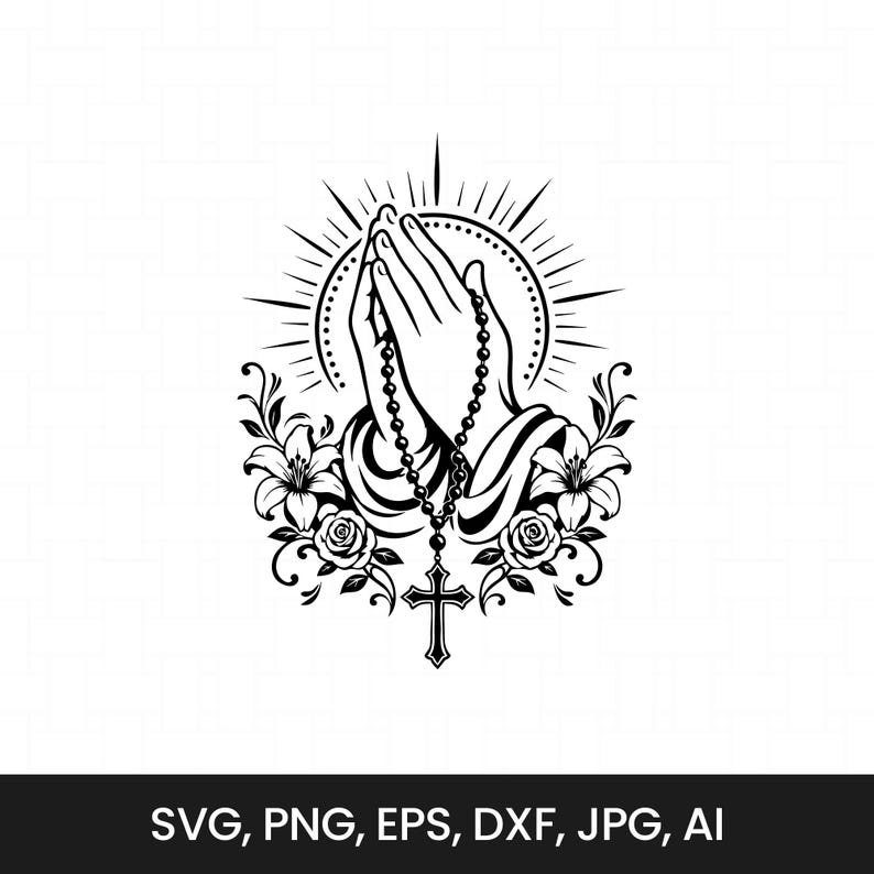 Praying Hands SVG Bundle, Rosary Cross SVG, Christian Faith PNG, Prayer ...