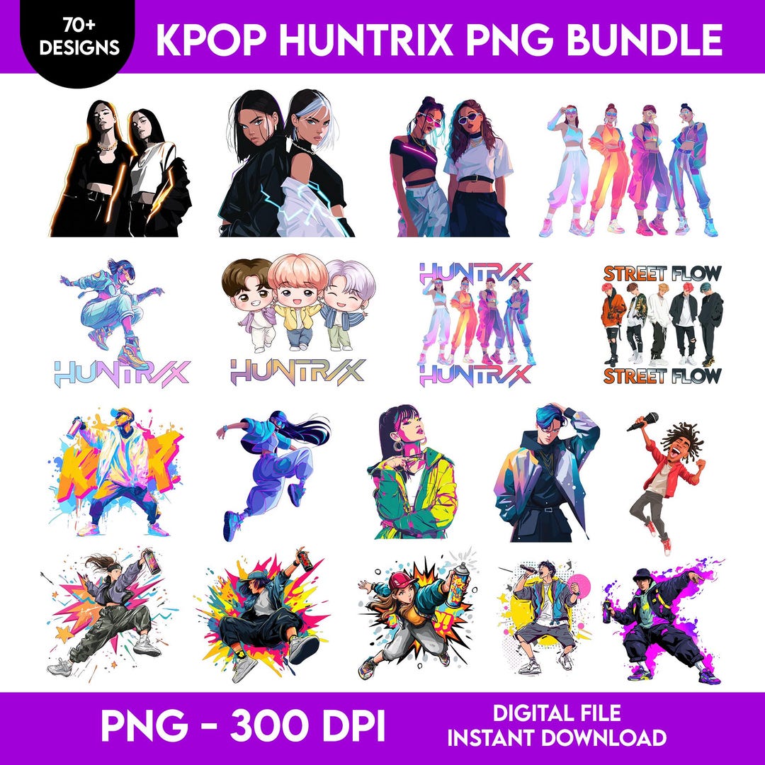 70+ Huntrix Kpop Demon Hunters Png Bundle, Kpop Idol Group Png Design ...
