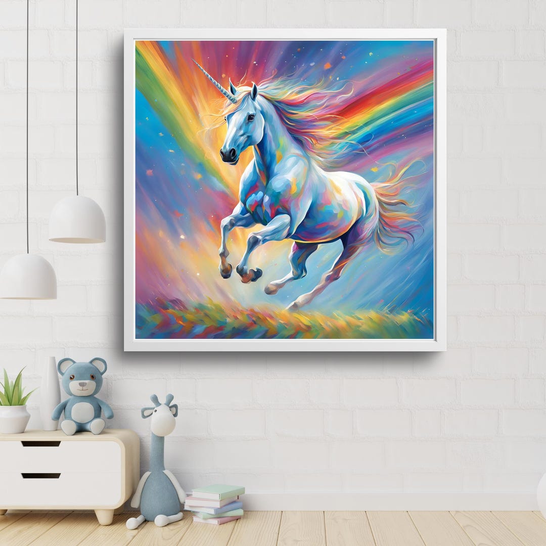Rainbow Unicorn Digital Art for Kids - Instant Download, Cute Fantasy ...