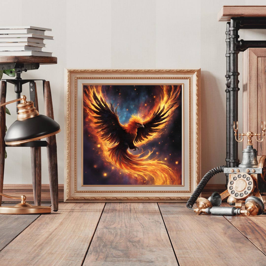 Fiery Phoenix Rising – Cosmic Fire Bird, Fantasy AI Art Download ...