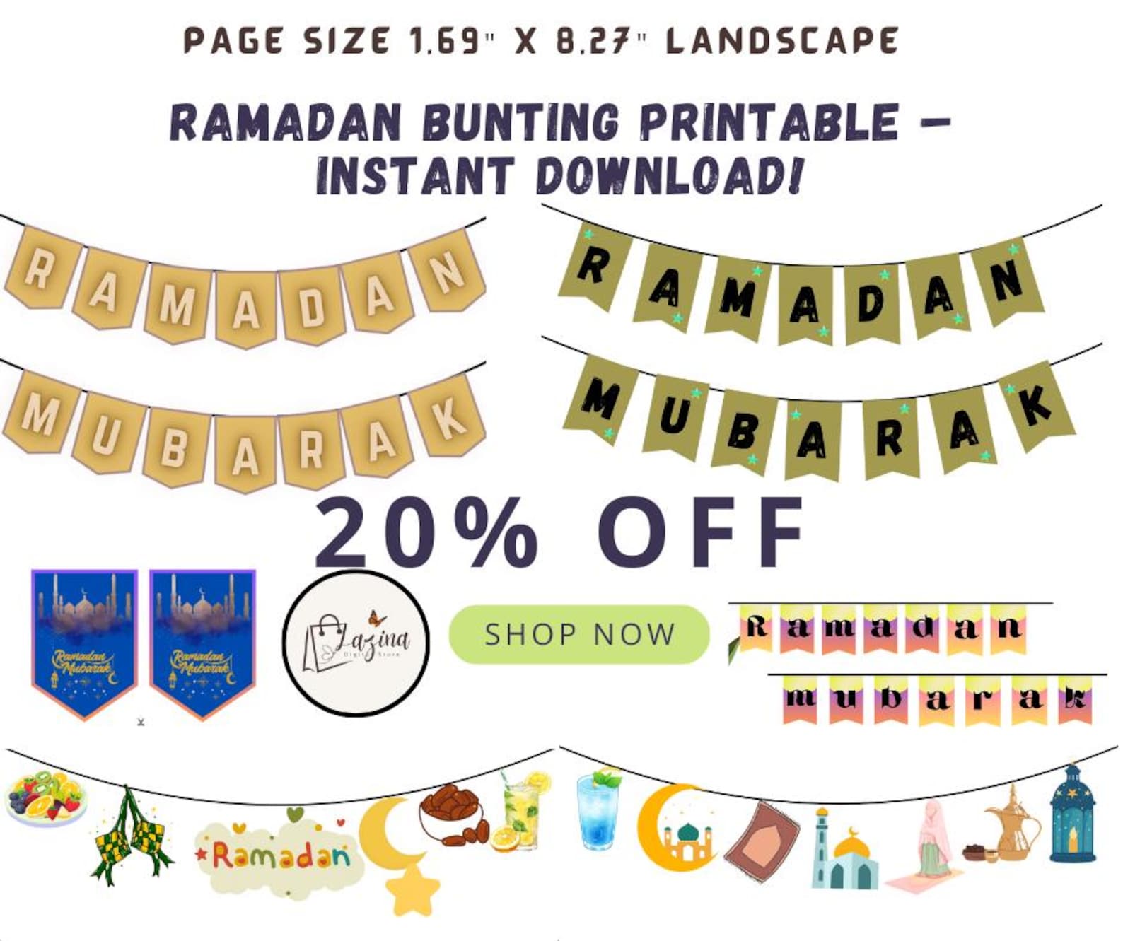 Printable Ramadan Bunting | Alphabet Arabic| Ramadan Kareem & Mubarak ...