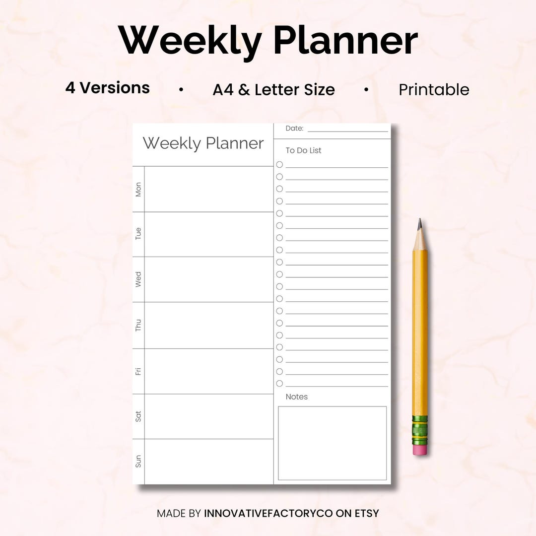 Printable Weekly Planner | Minimalist Black and White 16-page PDF | To ...