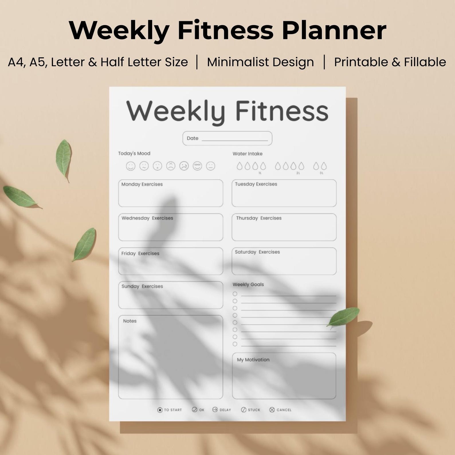Printable Weekly Fitness Planner | Fillable Workout Tracker ...