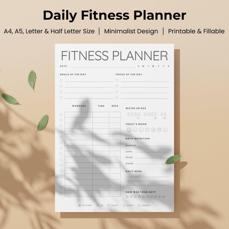Printable Daily Fitness Planner | Fillable PDF Workout Tracker | Gym ...