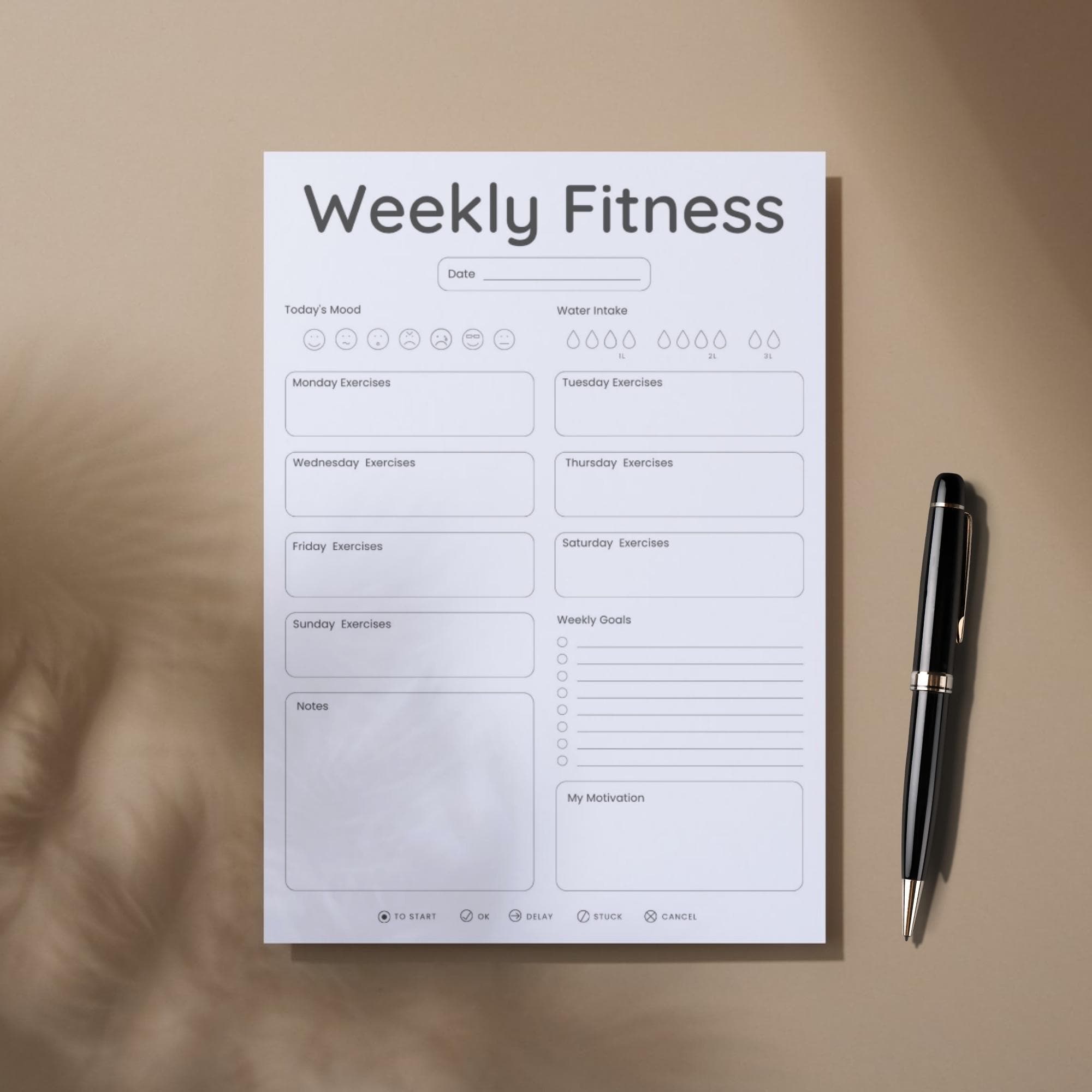 Printable Weekly Fitness Planner | Fillable Workout Tracker ...