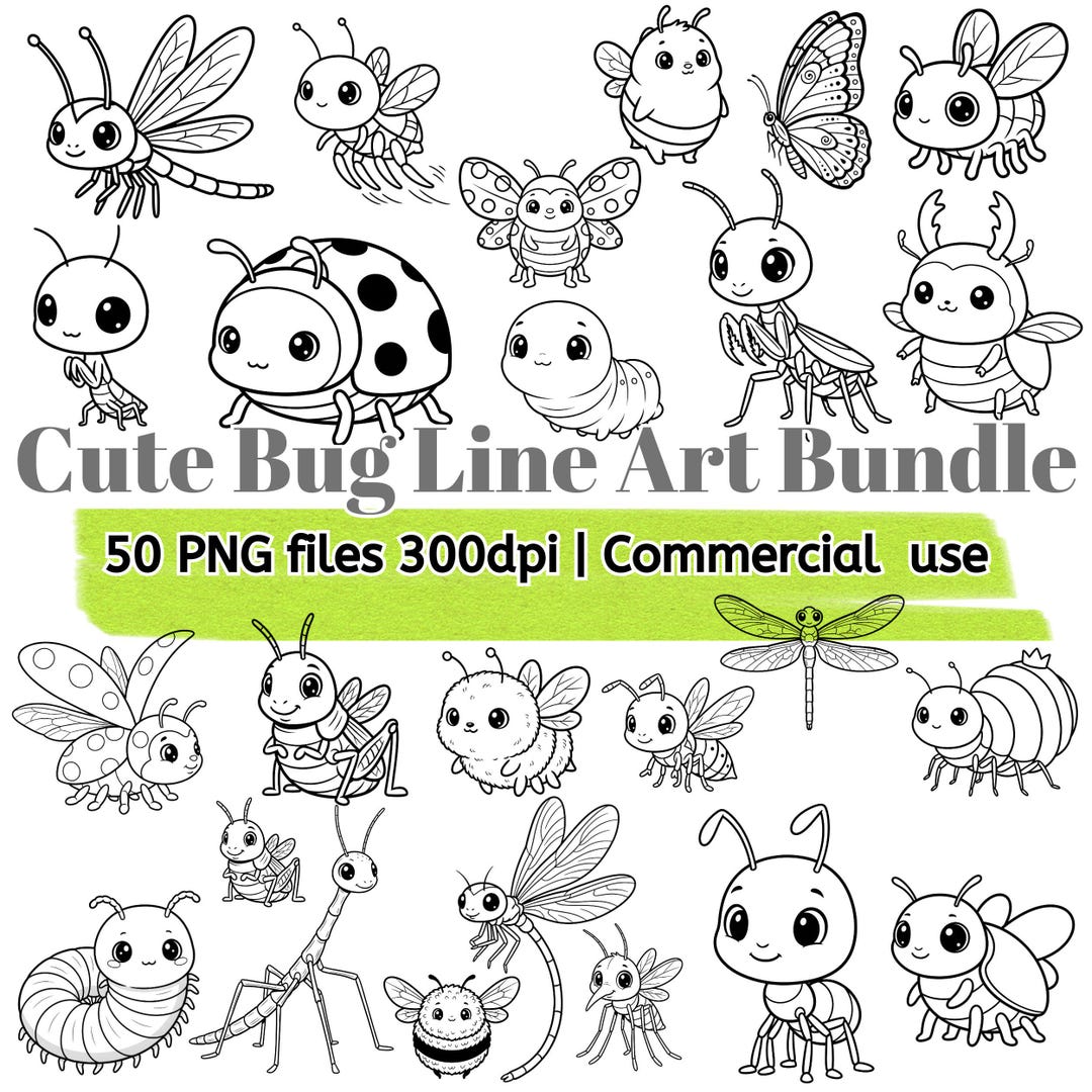 Bug Line Art Bundle, Printable Insect Clipart for Crafts and Coloring ...