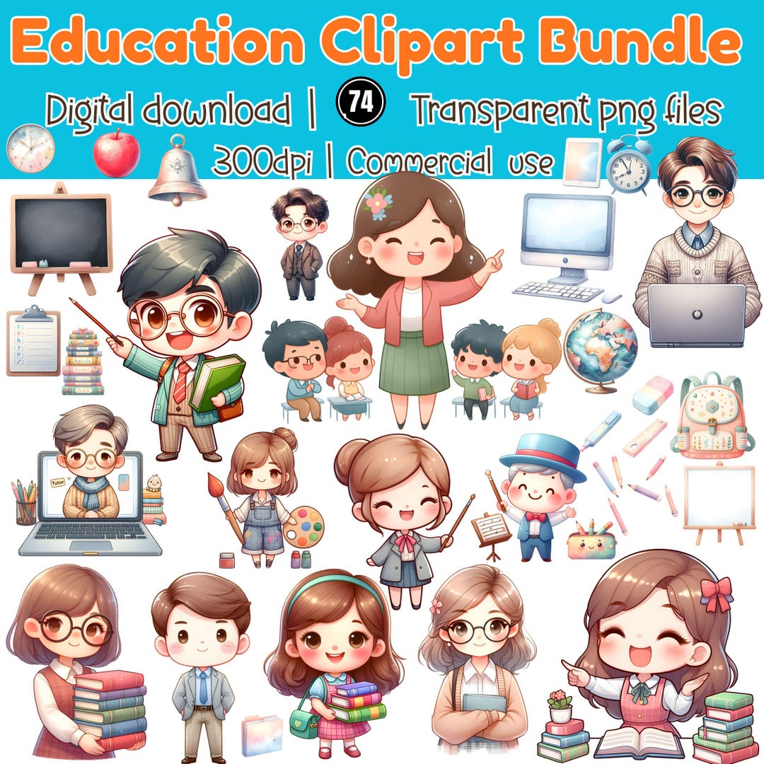 Watercolor Education Clipart Bundle | Teacher Characters & School ...
