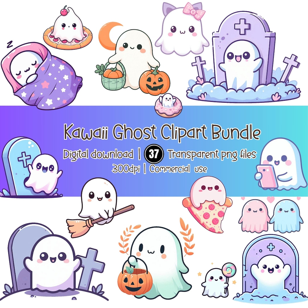 Kawaii Ghost Clipart Bundle: Pastel Halloween PNG Graphics - Etsy
