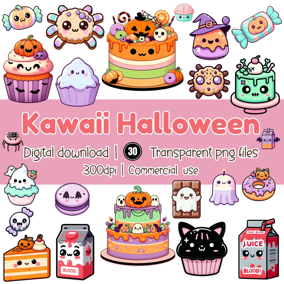 Kawaii Halloween Clipart – Spooky Sweets PNG, 30 Files (digital ...