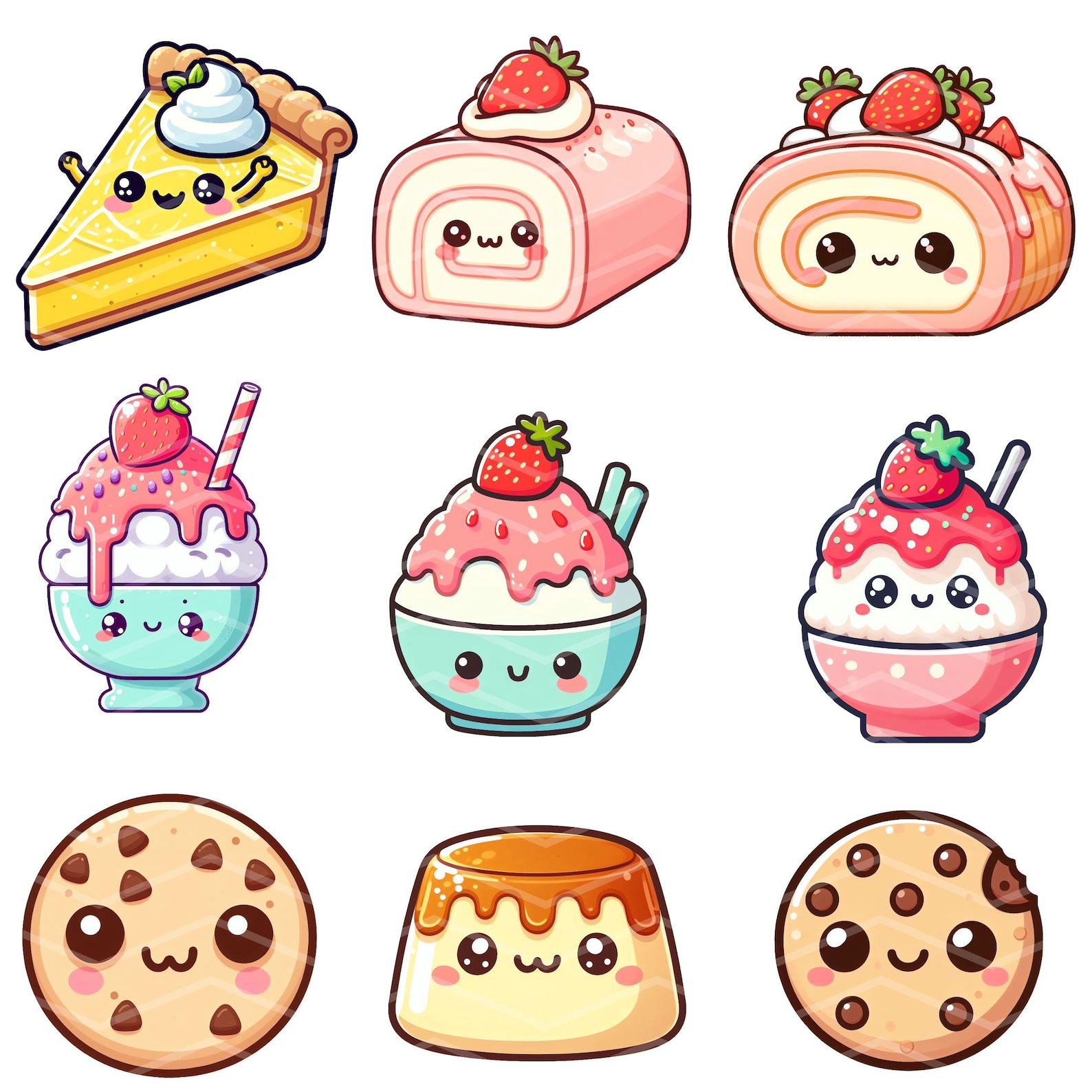 Kawaii Dessert Clipart Bundle – Sweets PNG Stickers (digital Download ...