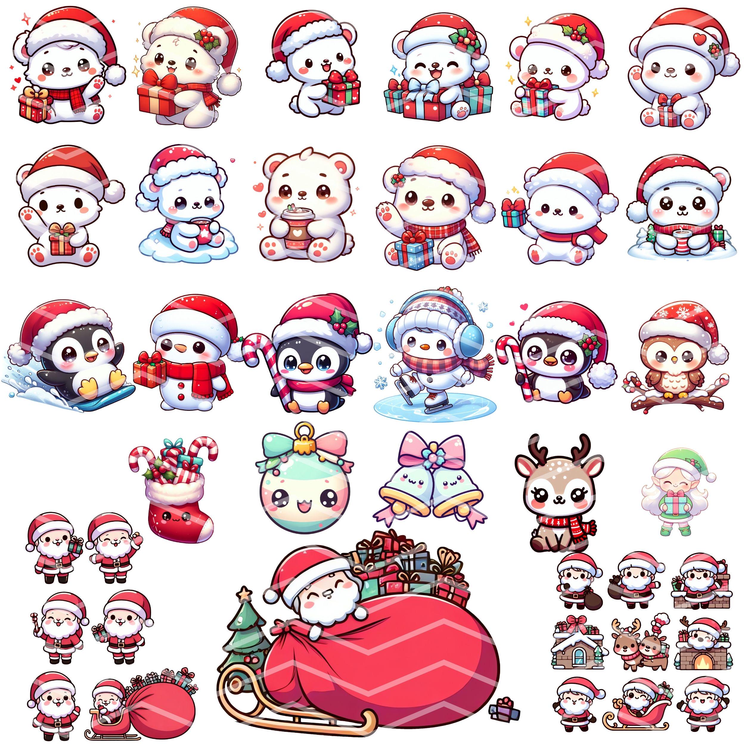 Kawaii Christmas Clipart Bundle: Holiday Stickers, Cards, and Planners ...
