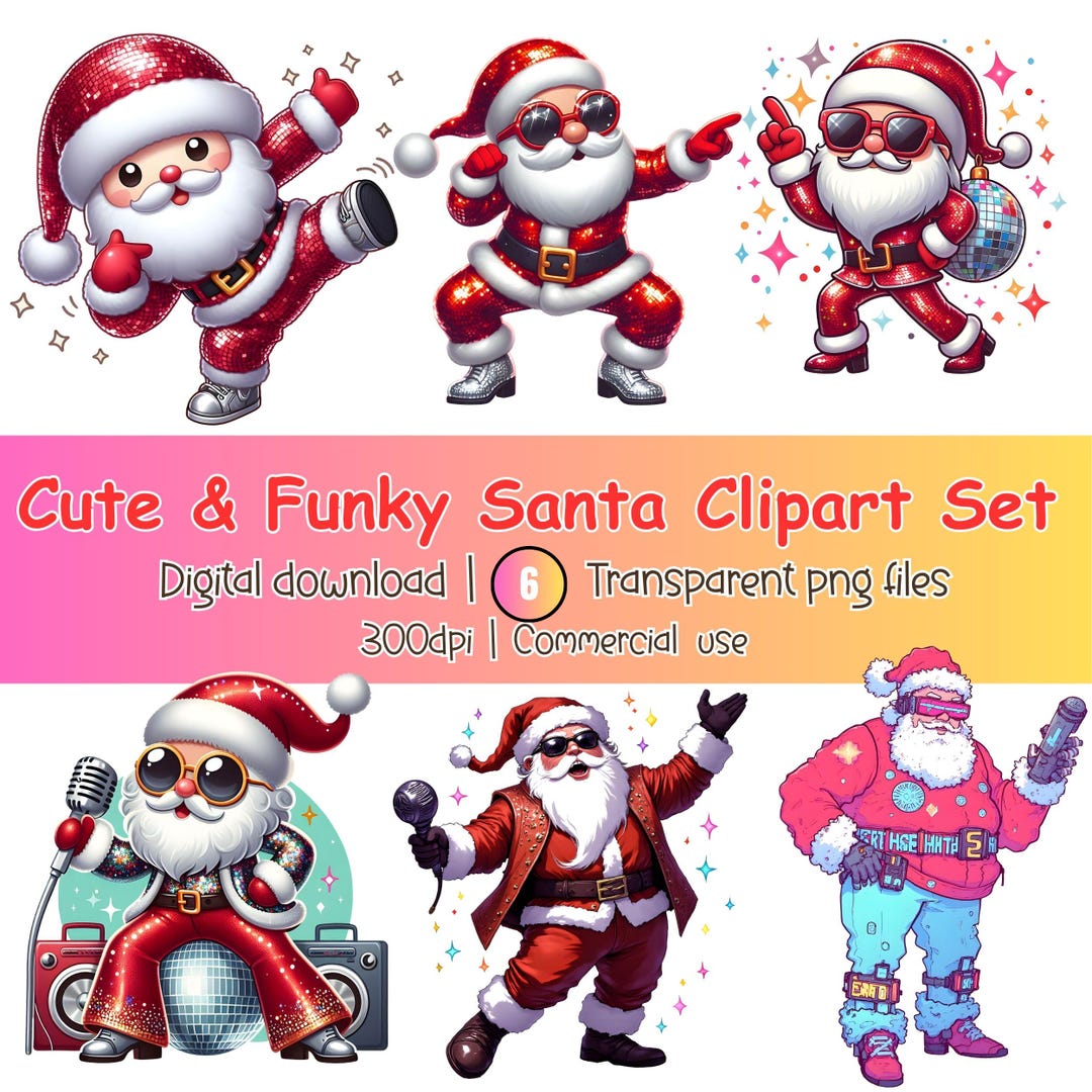 Santa Claus & Funky Santa Clipart Set • Christmas PNG Bundle - Etsy