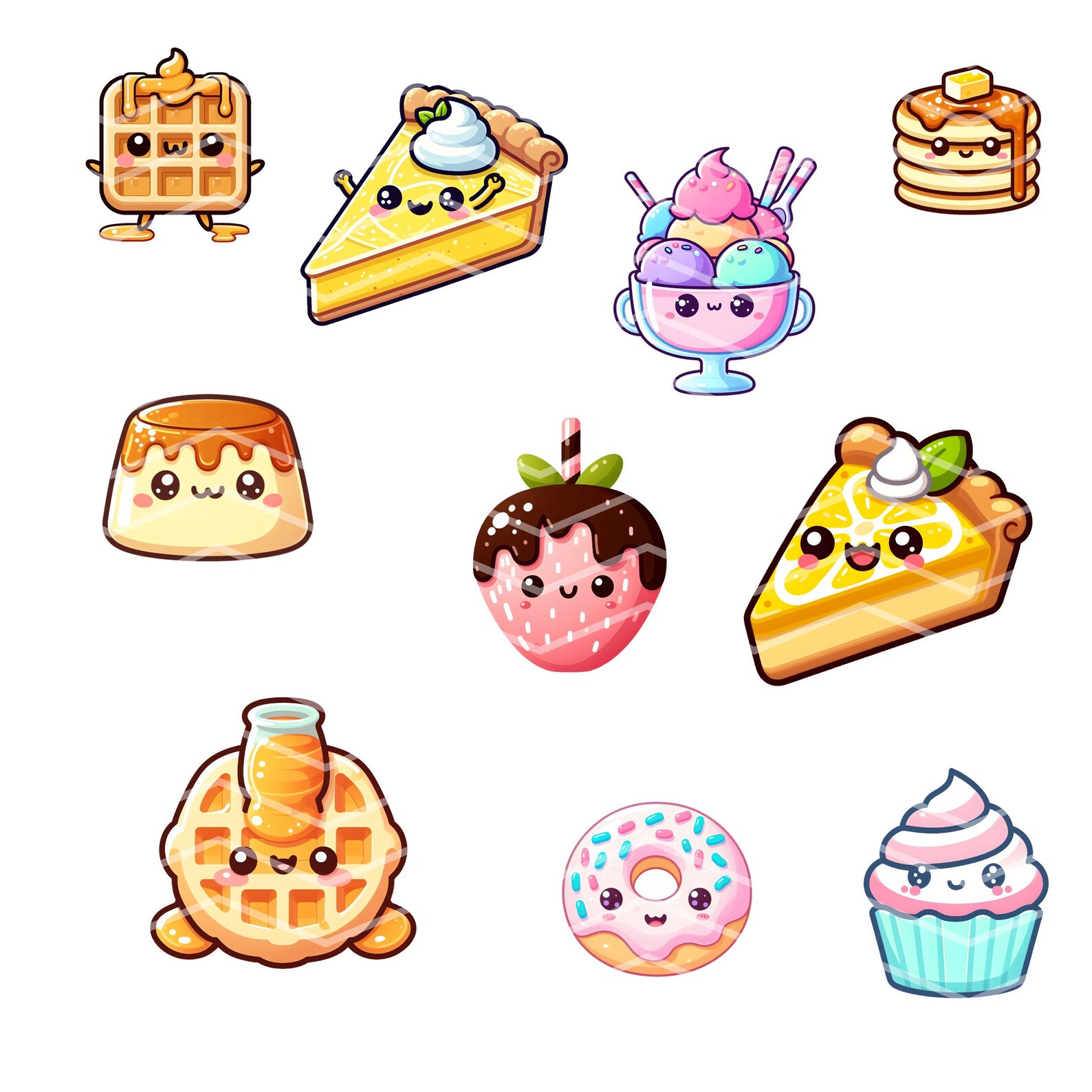Kawaii Dessert Clipart Bundle - Cute Sweets Treats PNG for Stickers ...