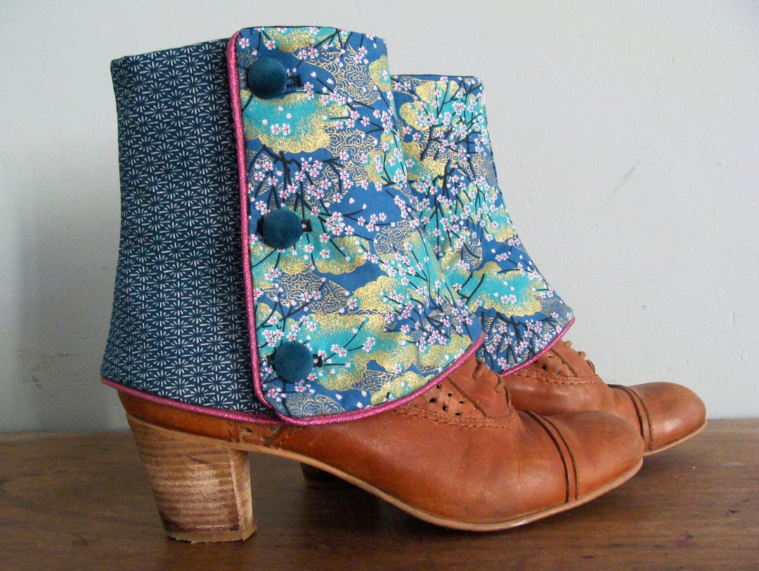 Short Gaiters Japanese Fabric Blue Pink Cherry Blossoms - Etsy New Zealand