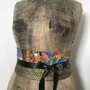 BLUE OBI BELT japanese Flowers - Etsy