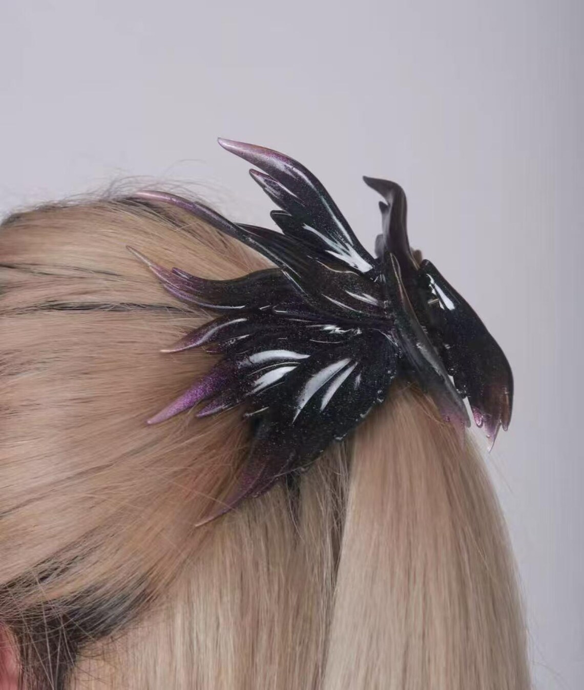 Black Angel Wing Hair Claw Clip, Handmade Celestial Starry Wing Clamp ...