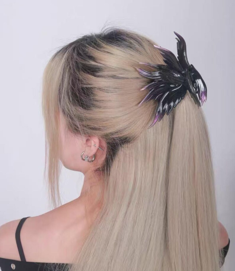 Black Angel Wing Hair Claw Clip, Handmade Celestial Starry Wing Clamp ...