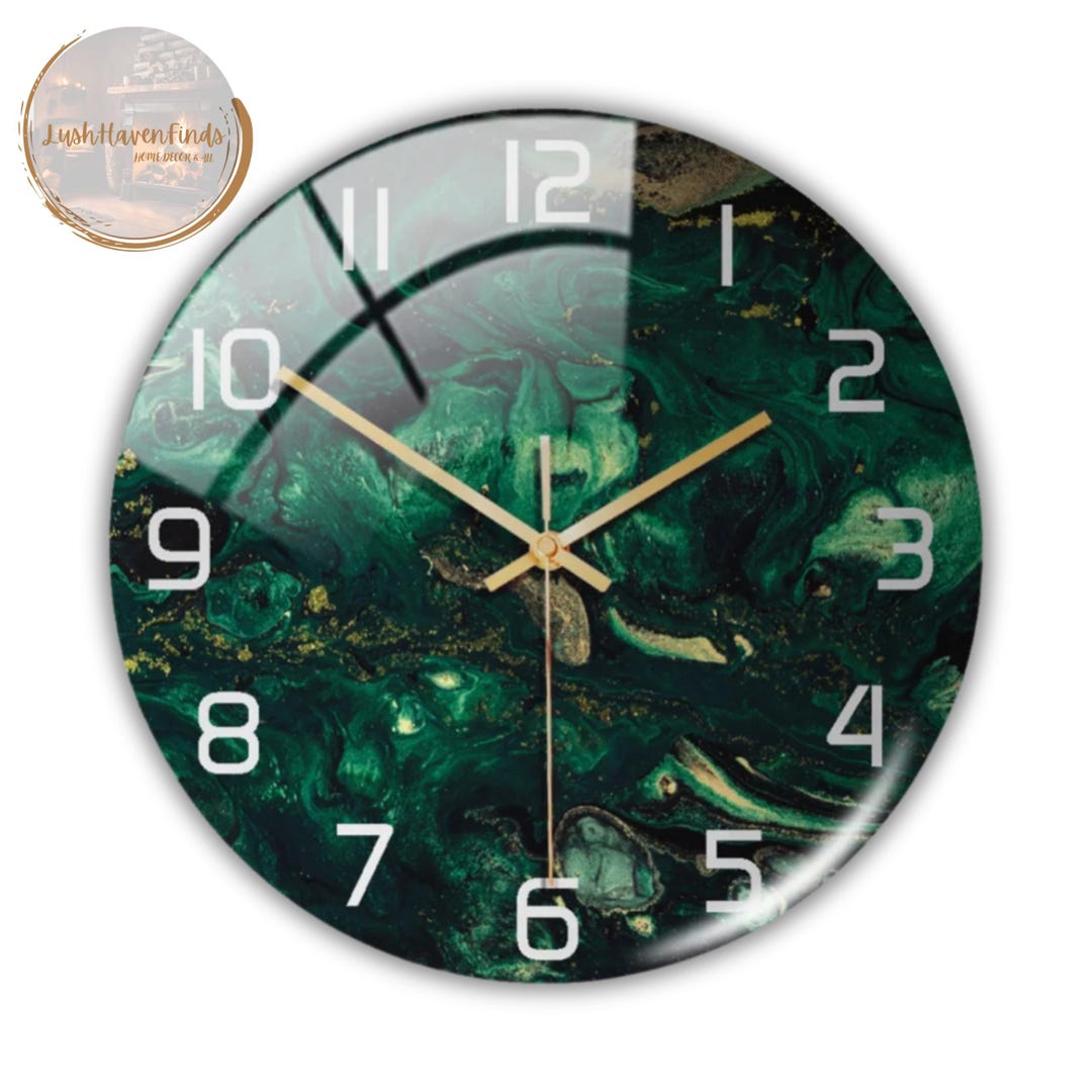 Marble Swirl Wall Clock Wall Art, Tempered Glass Wall Clock for Living ...