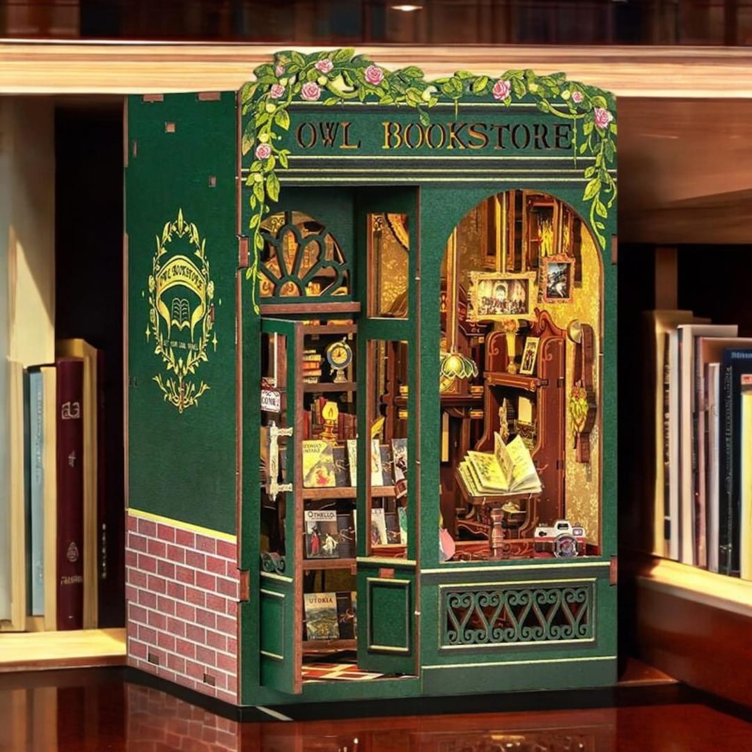 Owl Bookstore DIY Book Nook Kit Miniature Bookshelf Decoration 3D ...