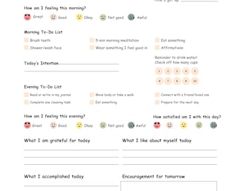 Printable Daily Tracker Mental Health and Wellness | Track Your Mood ...