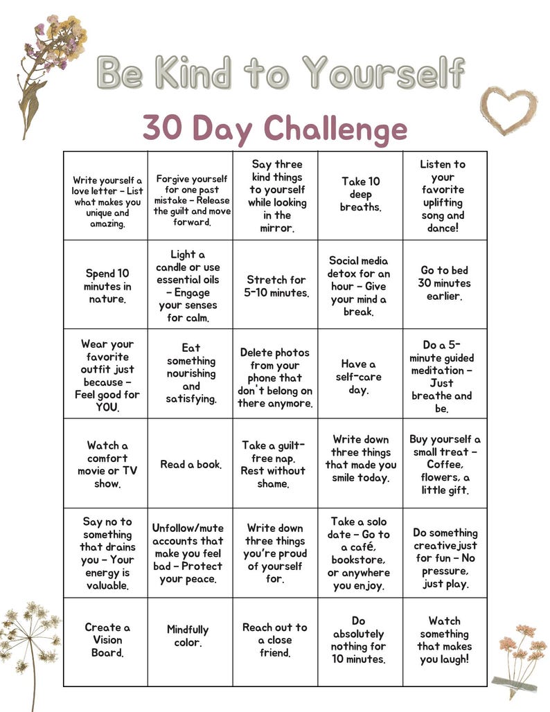 30 Days of Kindness Mental Health Challenge | Printable - Etsy