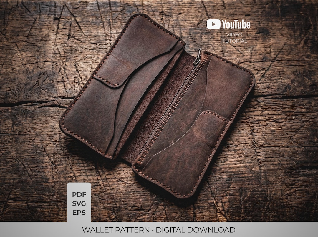 Leather Biker Wallet Pattern, Long Wallet Template (PDF, SVG, EPS) - Etsy