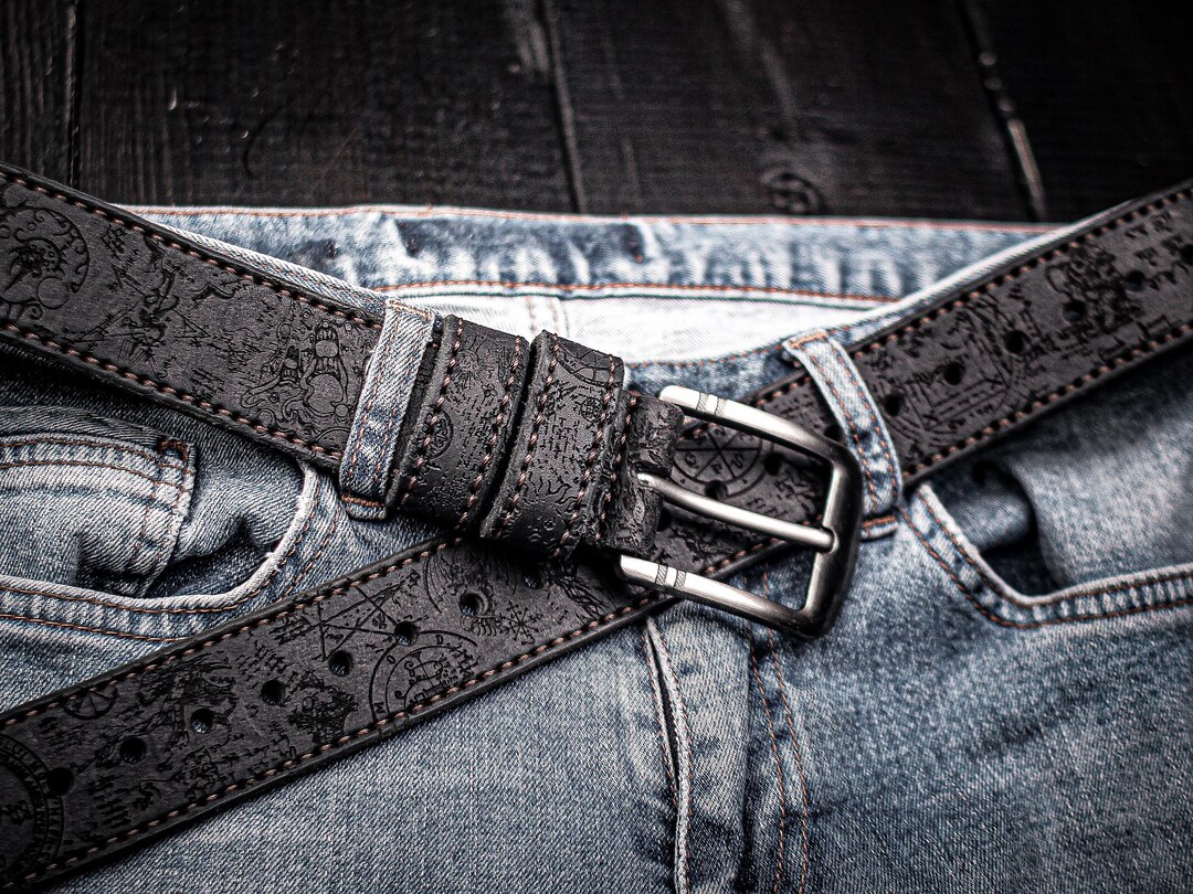 Satanic Belt Premium Black Leather With Occult Laser Engraving - Etsy