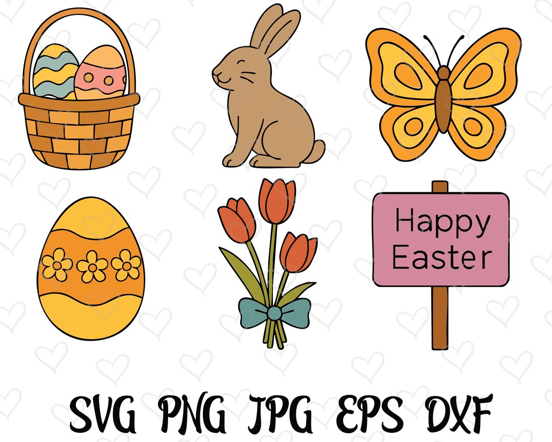 Easter Bunny SVG, Easter Egg SVG, Butterfly SVG, Flowers Svg, Happy ...