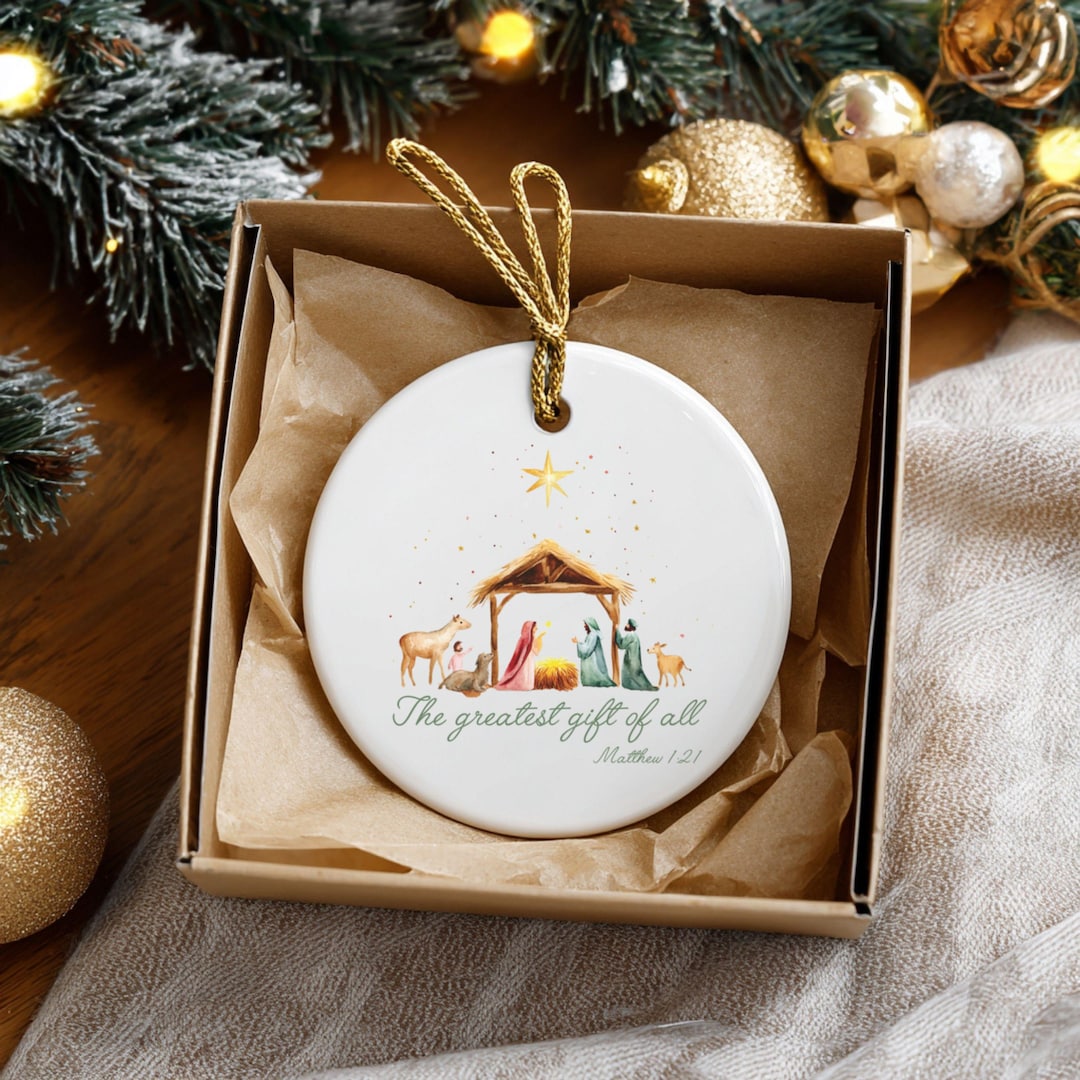 Nativity Christmas Ornament, Greatest Gift, Matthew 1:21, Ceramic Faith ...
