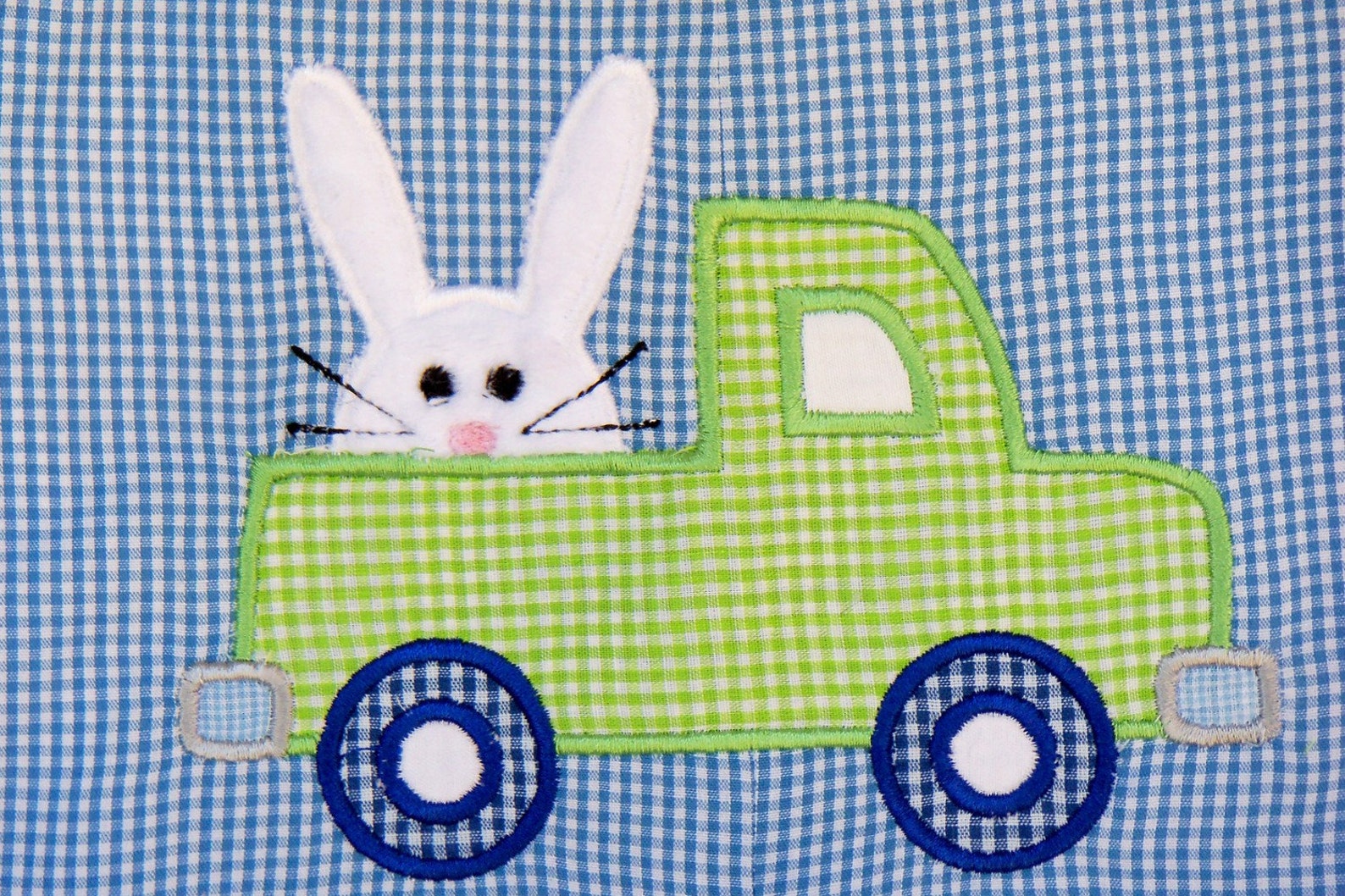 Easter Bunny Truck Applique Minky Dot Rabbit Blue Gingham Jon - Etsy