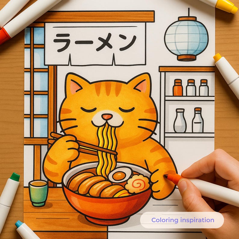 Happy Cat Coloring Pages | Simple Joys Japanese-themed Adult Printable ...