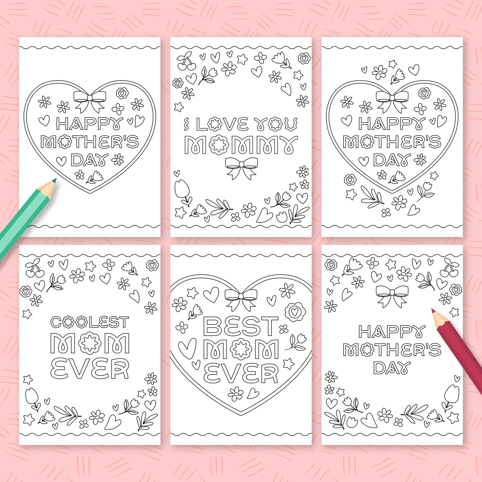 Mother’s Day Coloring Pages | Set of 6 Printable Files | Instant ...